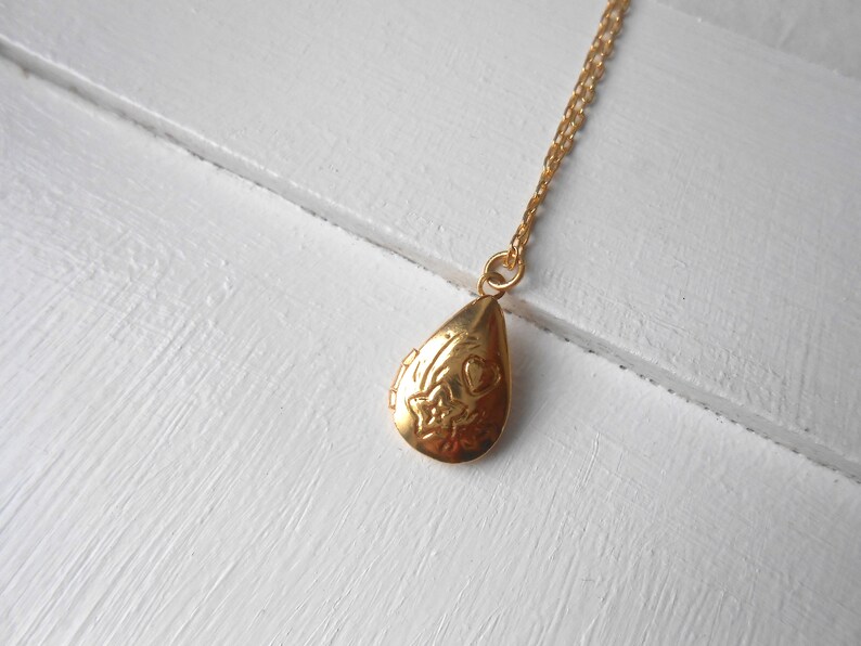 Tiny Teardrop Locket Necklace Engraved Floral Heart | Etsy