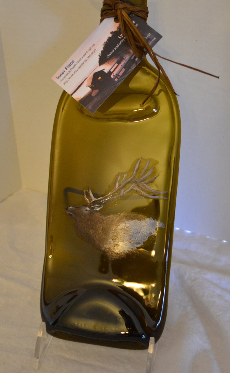 Hand Painted Elk Amber Brown Glass Wine Bottle Tray/platter - Etsy
