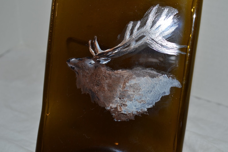 Hand Painted Elk Amber Brown Glass Wine Bottle Tray/platter - Etsy