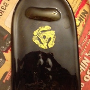 Record 45 LP Insert Handpainted Brown Glass Wine Bottle Cheese Tray ...