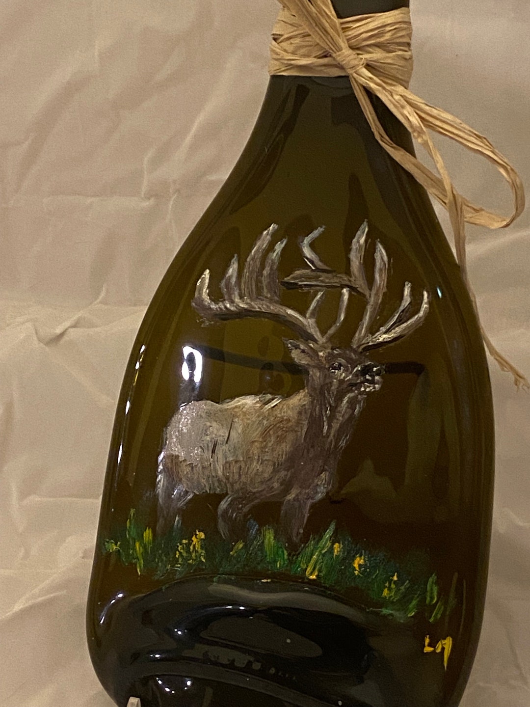 Hand Painted Elk Brown Glass Wine Bottle Cheese Tray/platter - Etsy