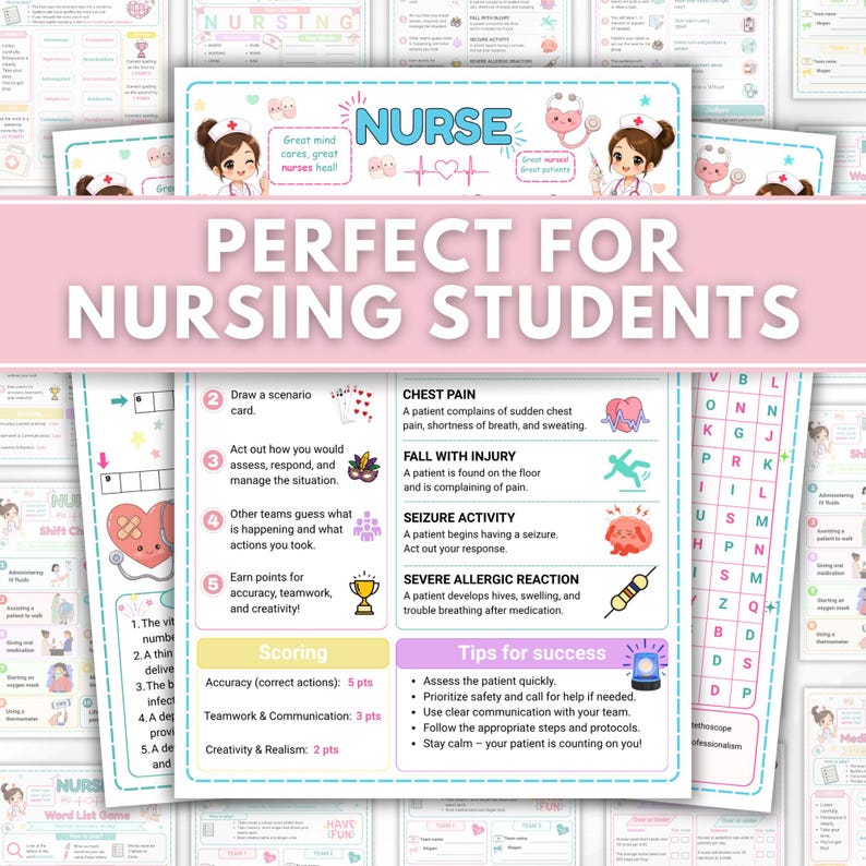 Nurse Games Bundle Printable PDF, Nursing School Activities, Medical ...