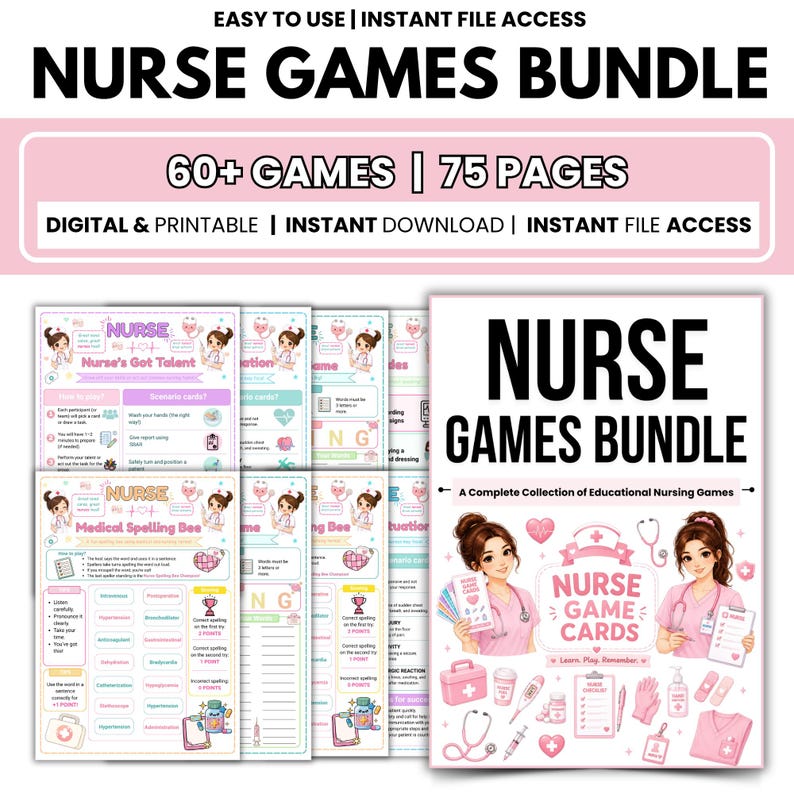 Nurse Games Bundle Printable PDF, Nursing School Activities, Medical ...