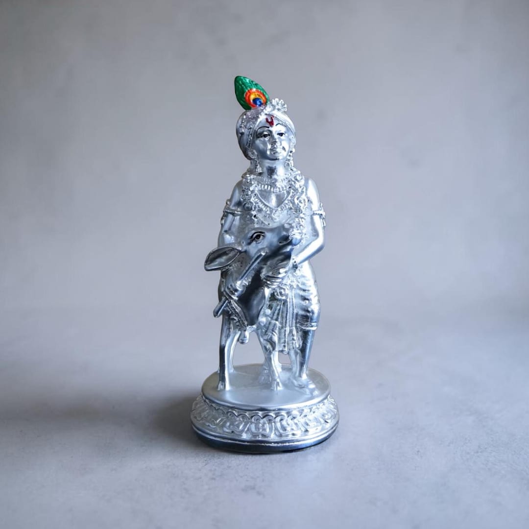 Lord Krishna With Cow Idol – 16.5cm 999 Pure Silver Coating Statue - Etsy