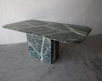 Large 1970s Italian Green Verde Marble Stone Rectangular Pedestal Dining Table or Conference ...