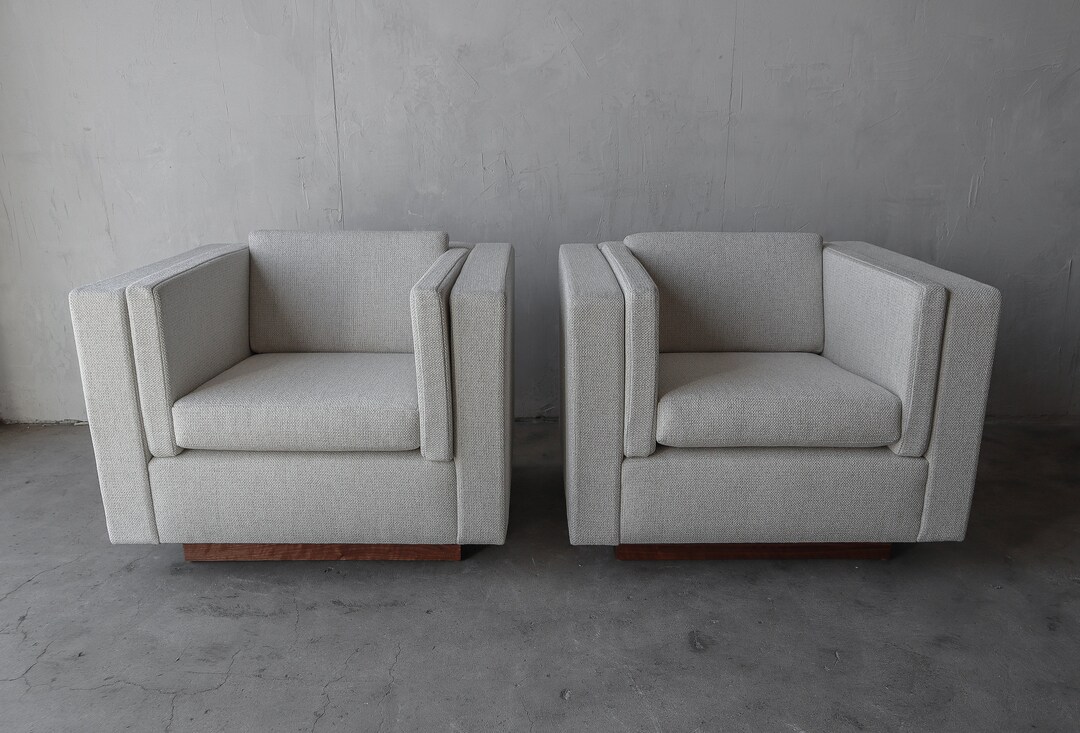 Pair of Cube Plinth Base Lounge Chairs - Etsy
