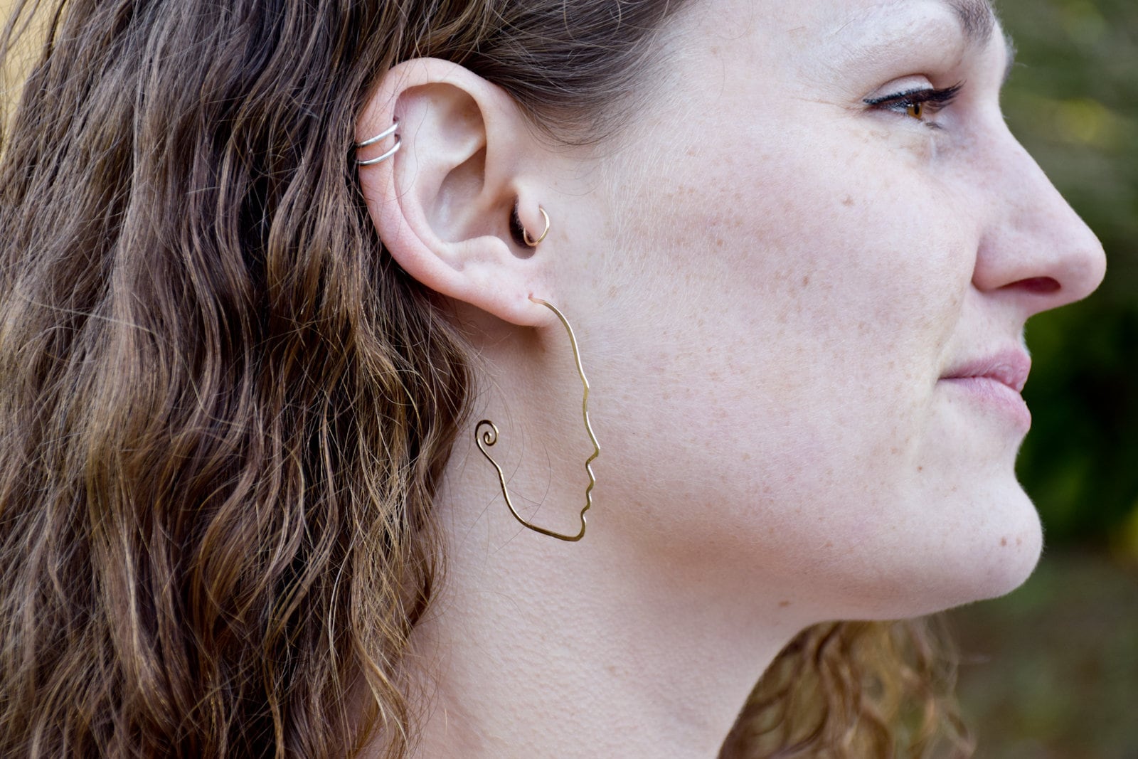 Solid 14kt Gold Face Earrings- Threader Style Hoops - Etsy