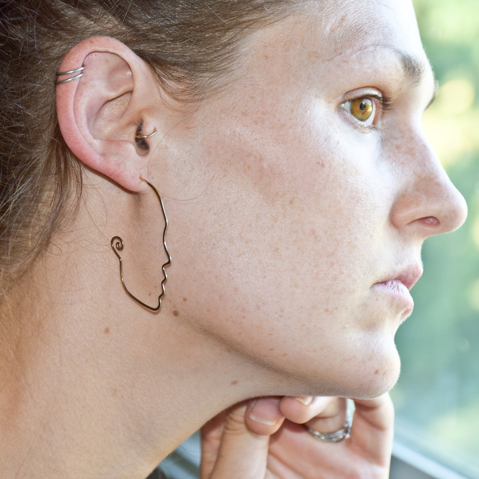 Solid 14kt Gold Face Earrings Threader Style Hoops - Etsy