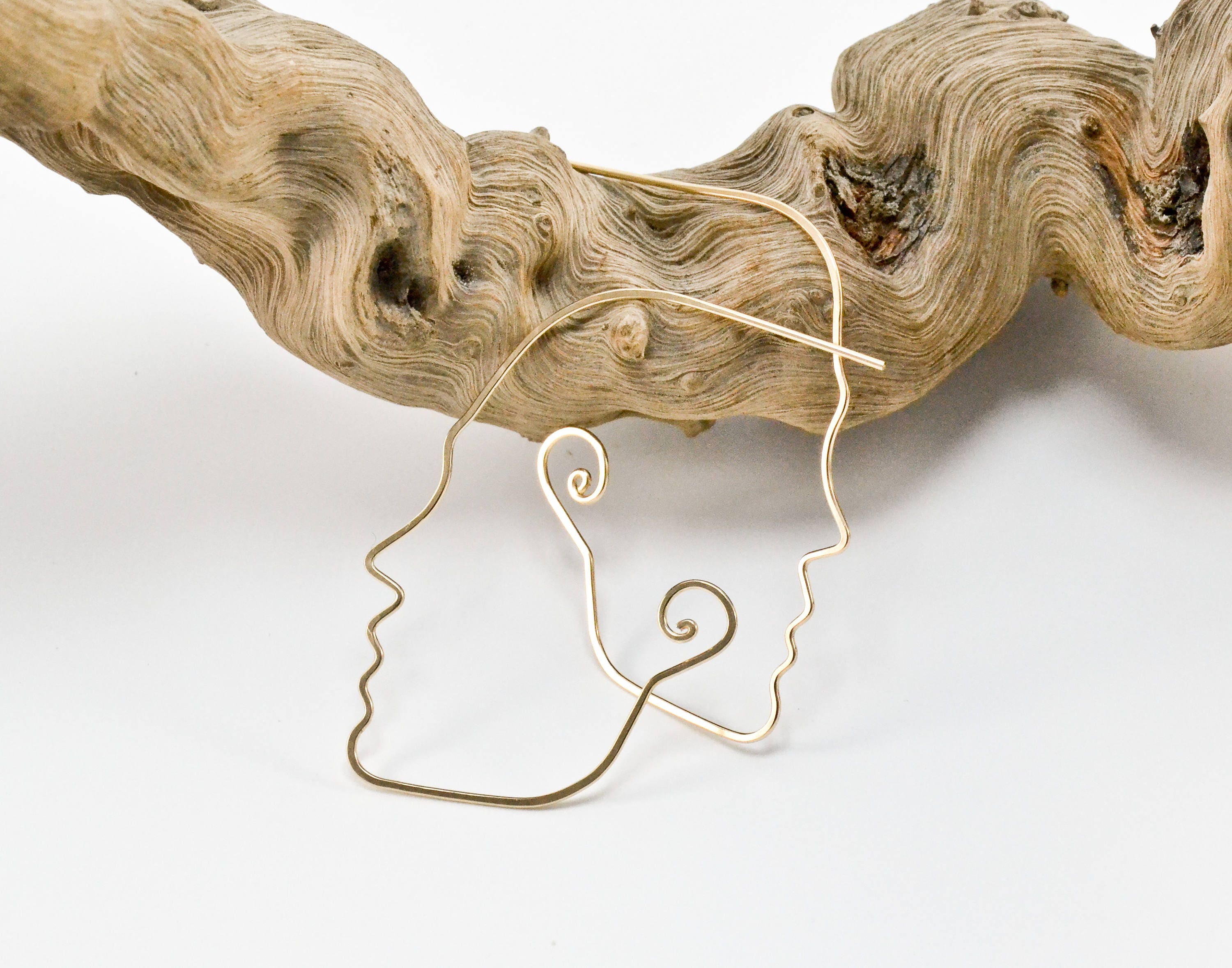 Solid 14kt Gold Face Earrings- Threader Style Hoops - Etsy