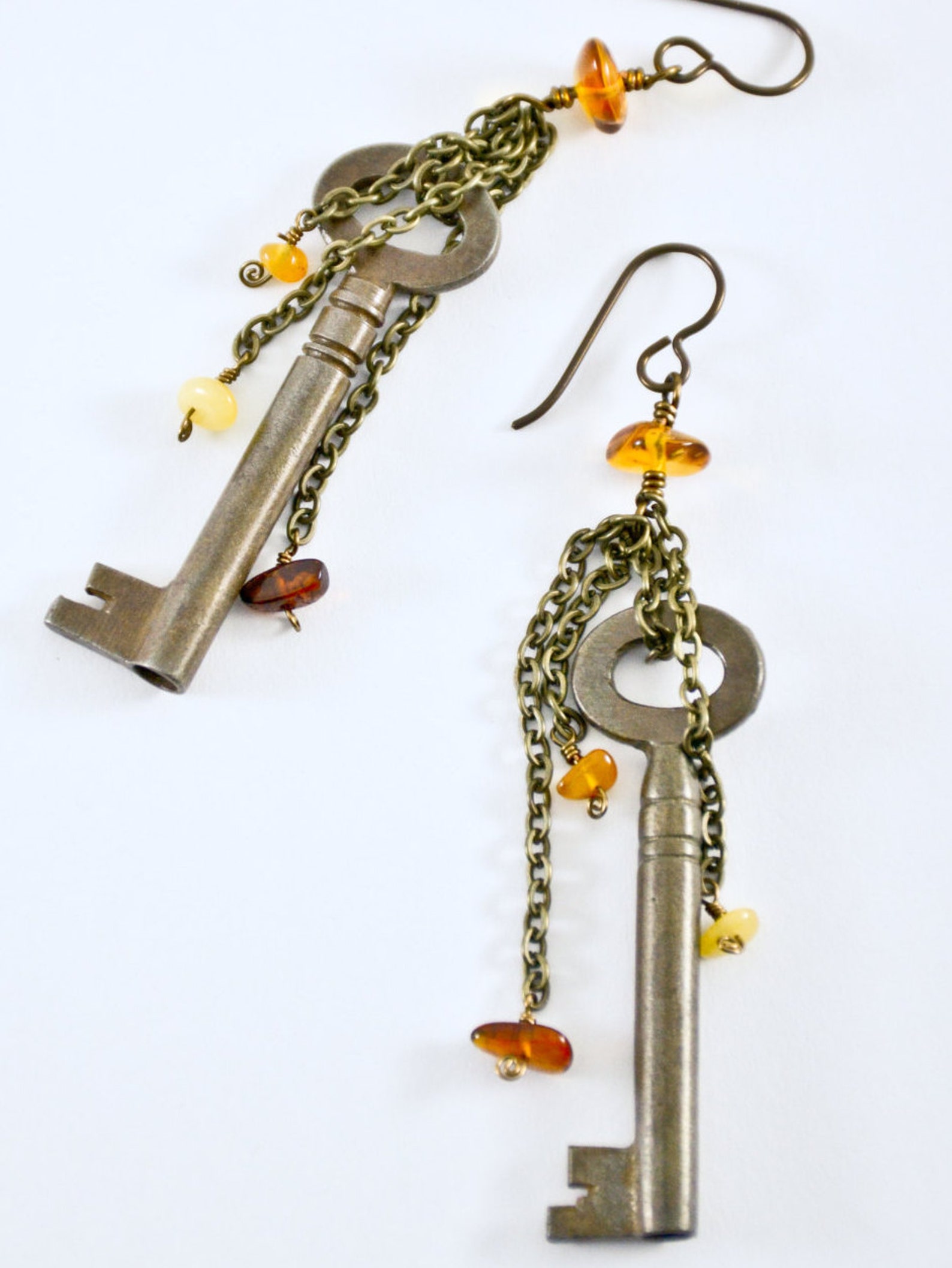 Antique Key Earrings Amber Earrings Key and Amber Earrings - Etsy