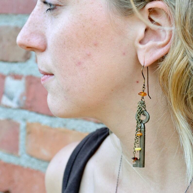 Antique Key Earrings Amber Earrings Key and Amber Earrings - Etsy
