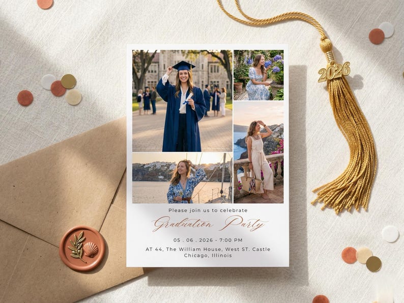 Graduation Invite Canva Template 2026 | Senior Girl Multi Photo Party ...