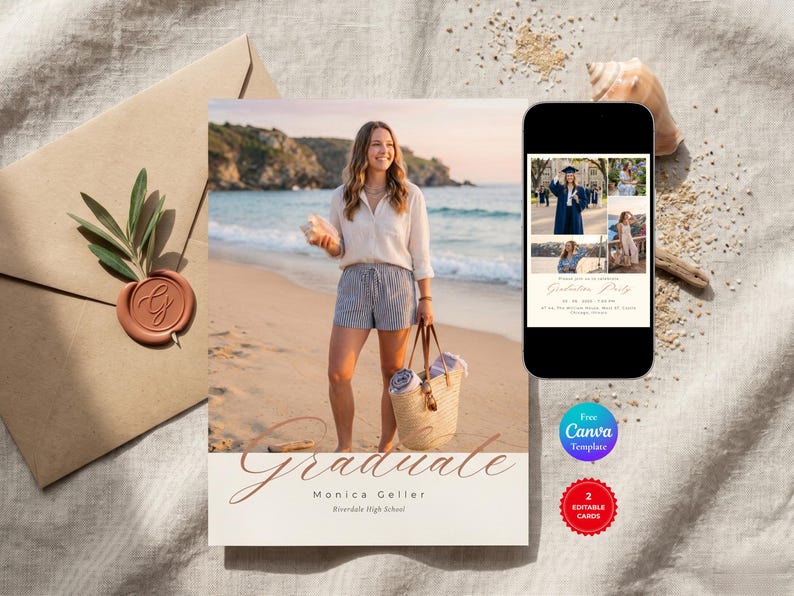 Graduation Invite Canva Template 2026 | Senior Girl Multi Photo Party ...