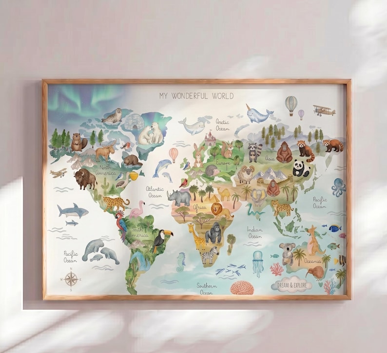 World Map With Animals / Learning Geography for Children /educational ...