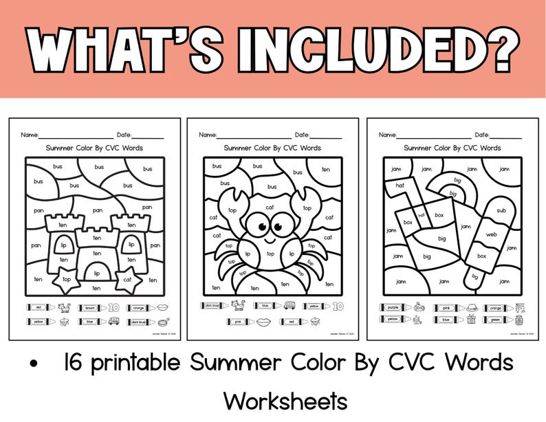 Summer CVC Words Color by Code | Phonics Practice K-1 & SPED | No Prep ...