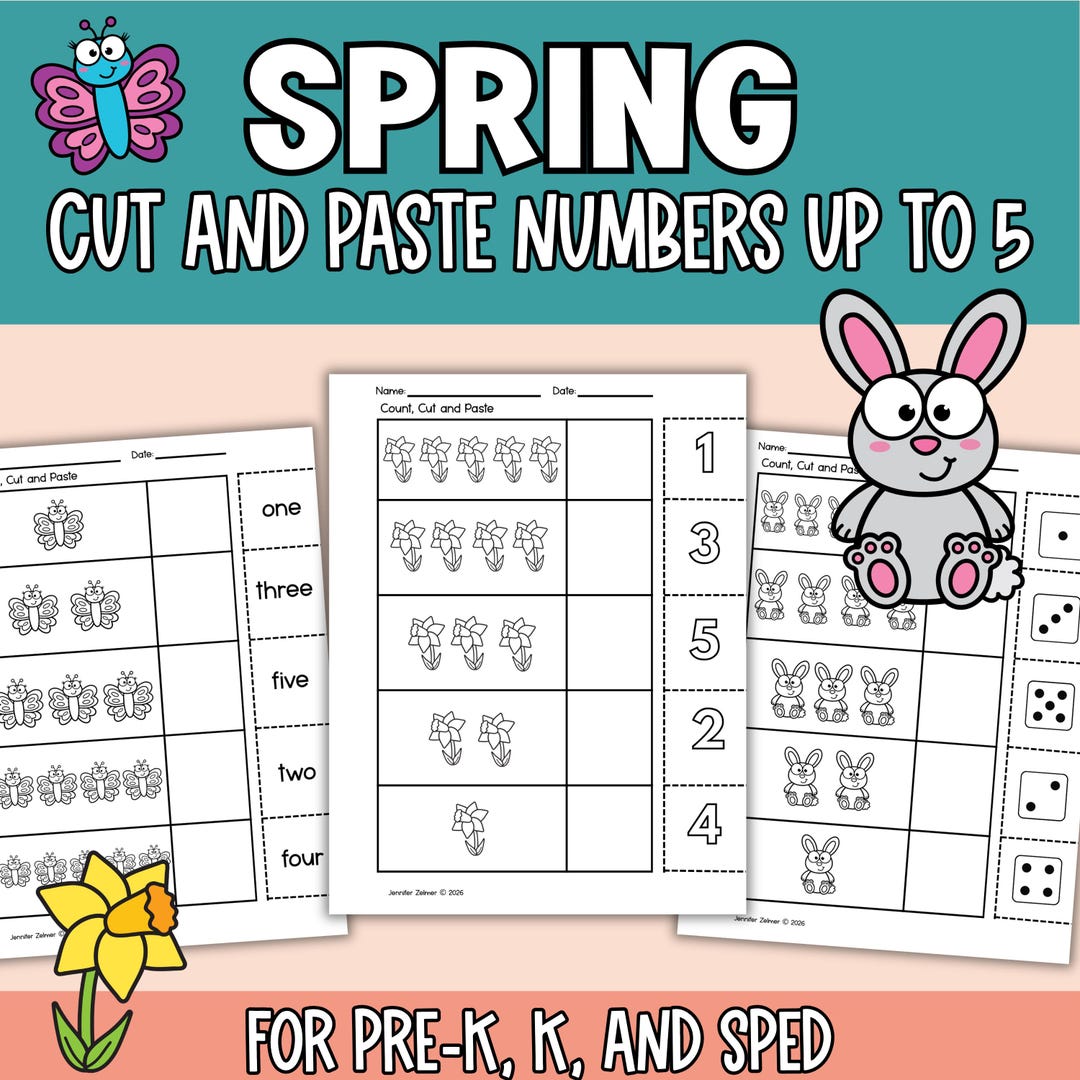 Spring Matching Numbers 1 to 5 | Cut & Paste Activity for Pre-k, K ...