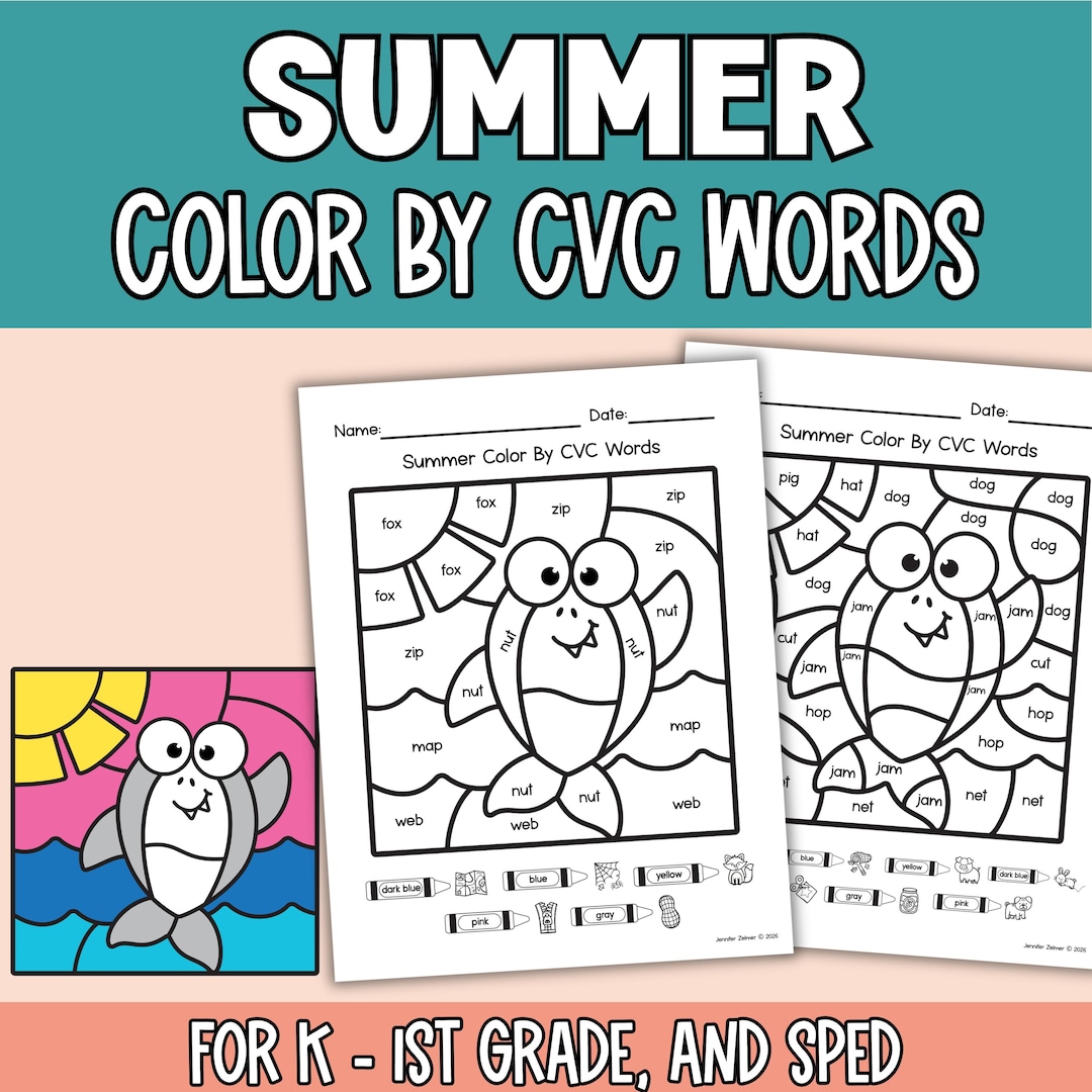 Summer CVC Words Color by Code | Phonics Practice K-1 & SPED | No Prep ...