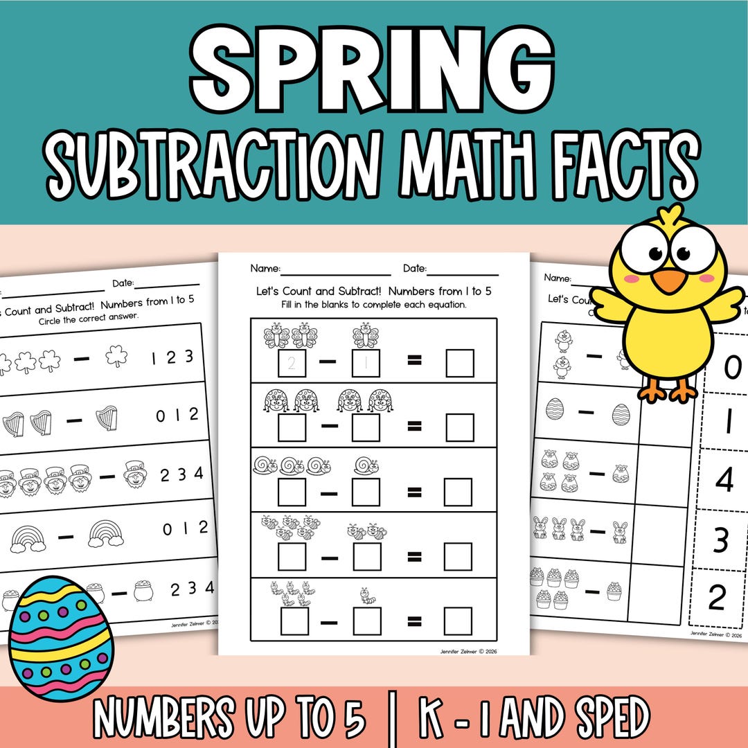 Spring Subtraction Math Facts to 5 Worksheets Counting With Pictures ...