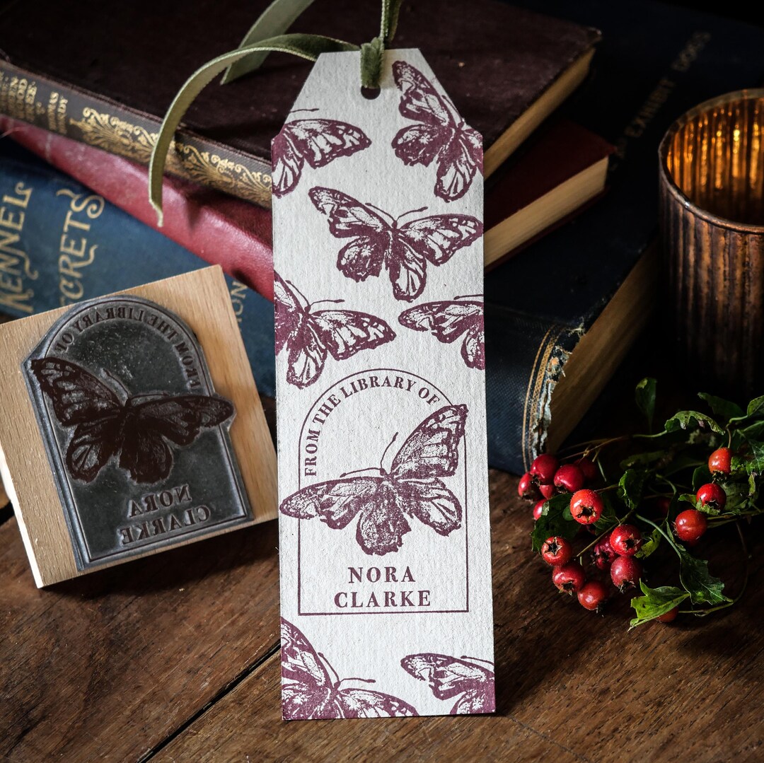 Personalized Butterfly Ex Libris Bookplate Rubber Stamp for Library ...
