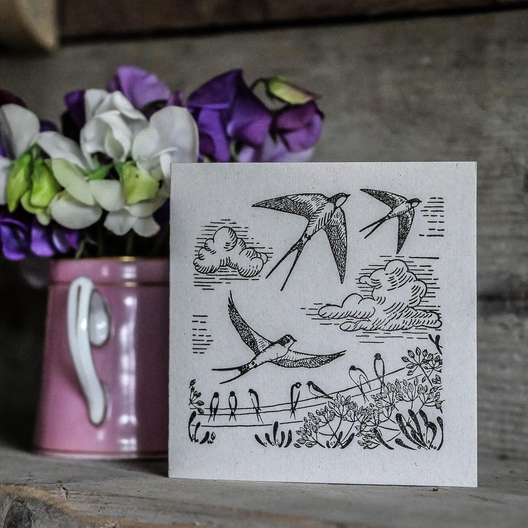 Swallow Scene Rubber Stamp for Greeting Cards, Wildlife Art, Eco ...