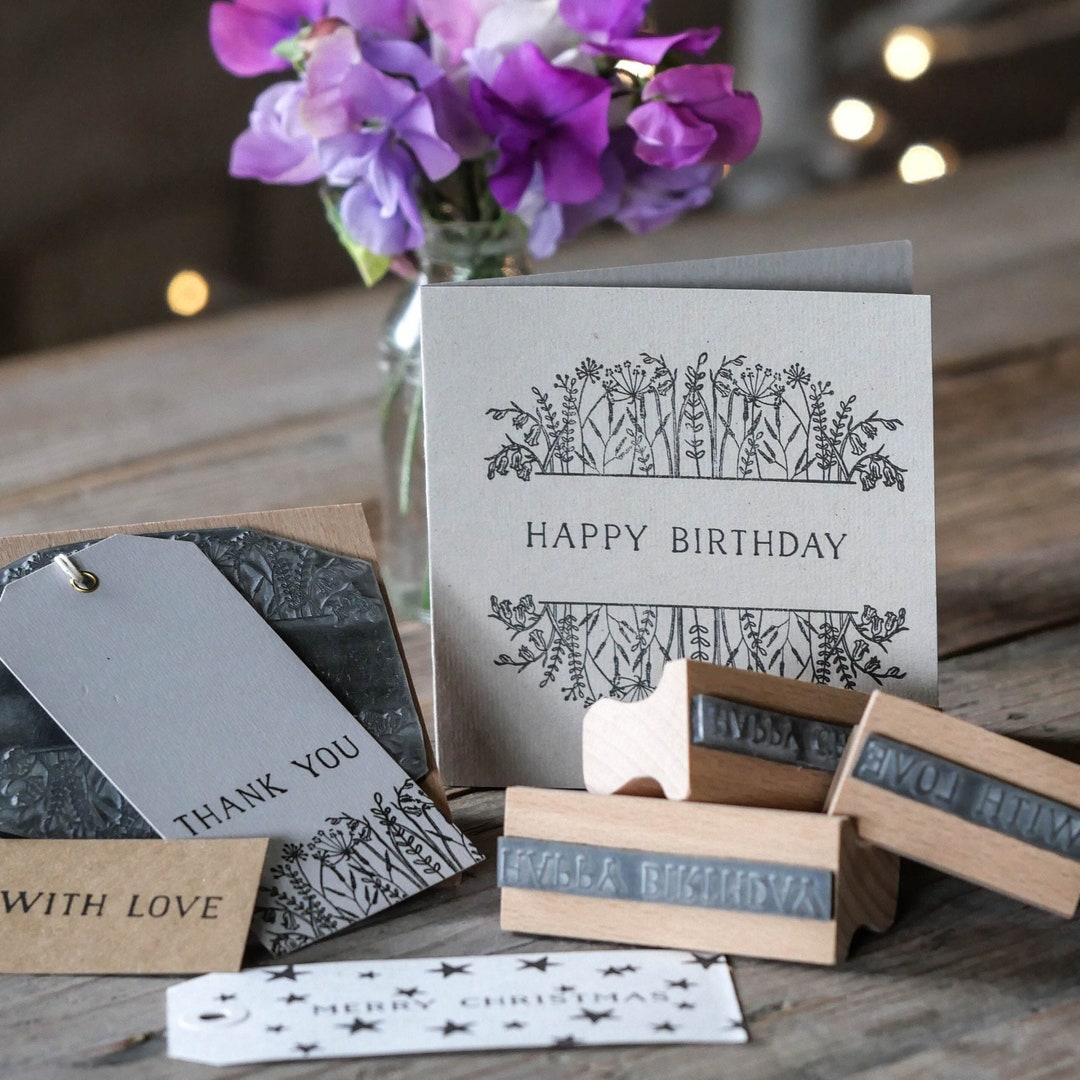 Floral Space Botanical Card Rubber Stamp Set | Text Stamps | Birthday ...