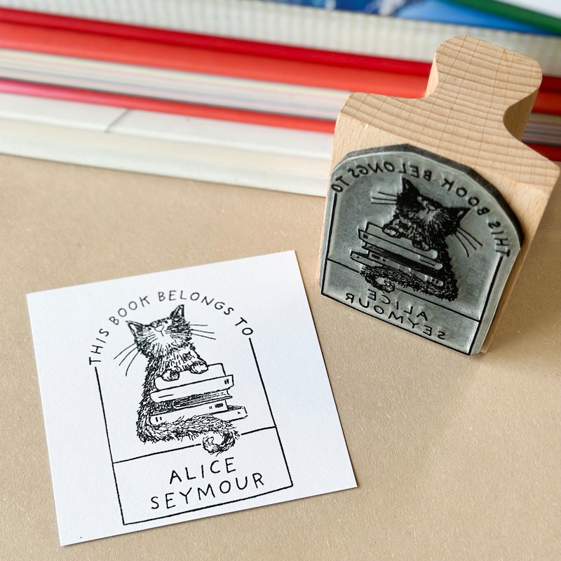 Cat Reading Stamp - Etsy