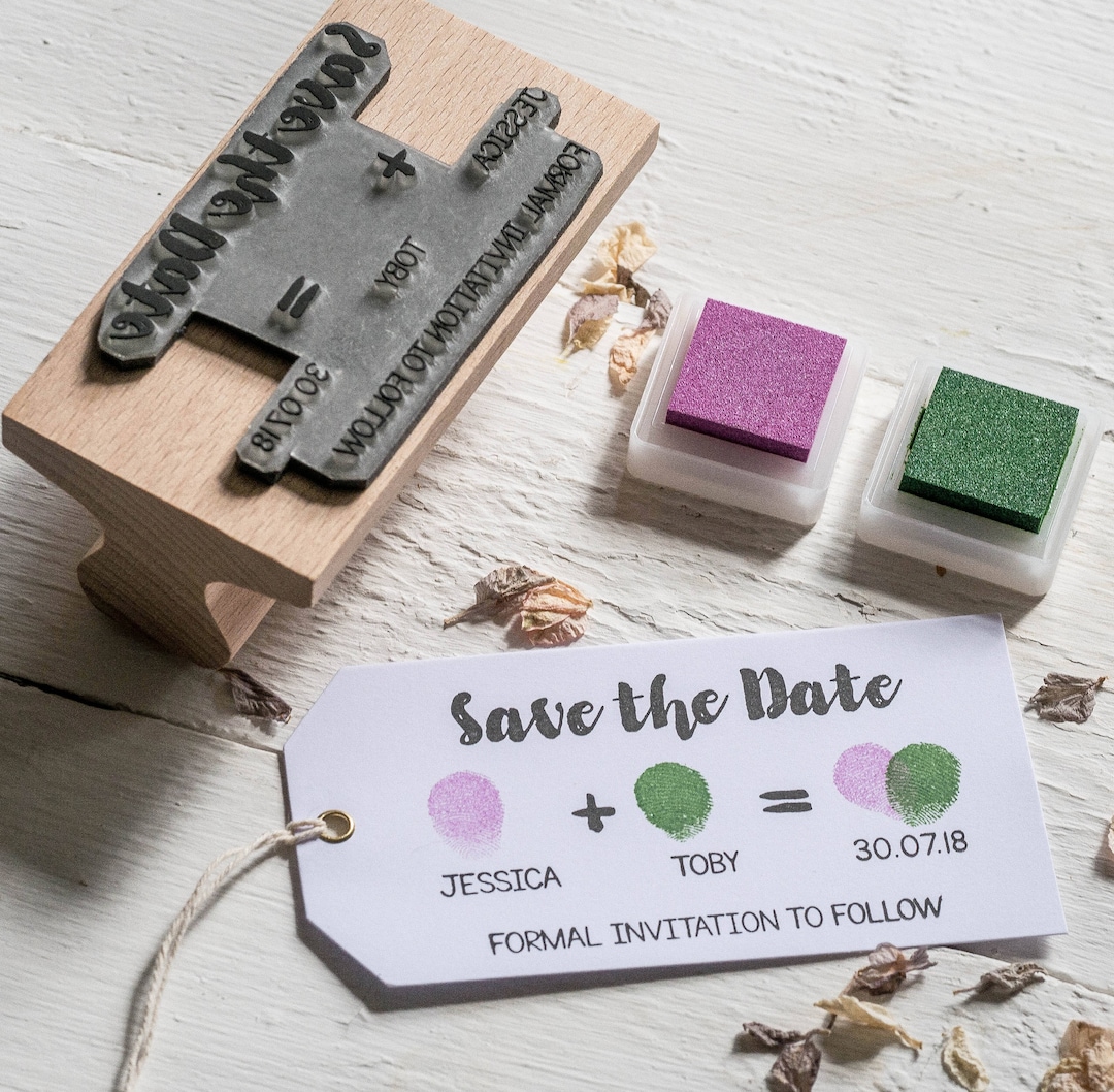 Finger Print Save the Date Stamp With Ink Pads Custom Wedding Stamps ...