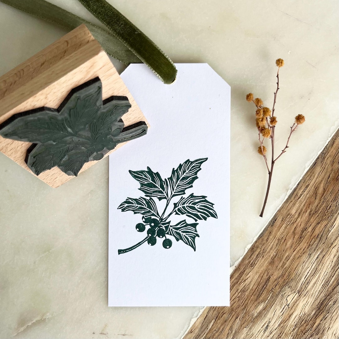 Holly Rubber Stamp: December Birth Flower Botanical Print for Christmas ...