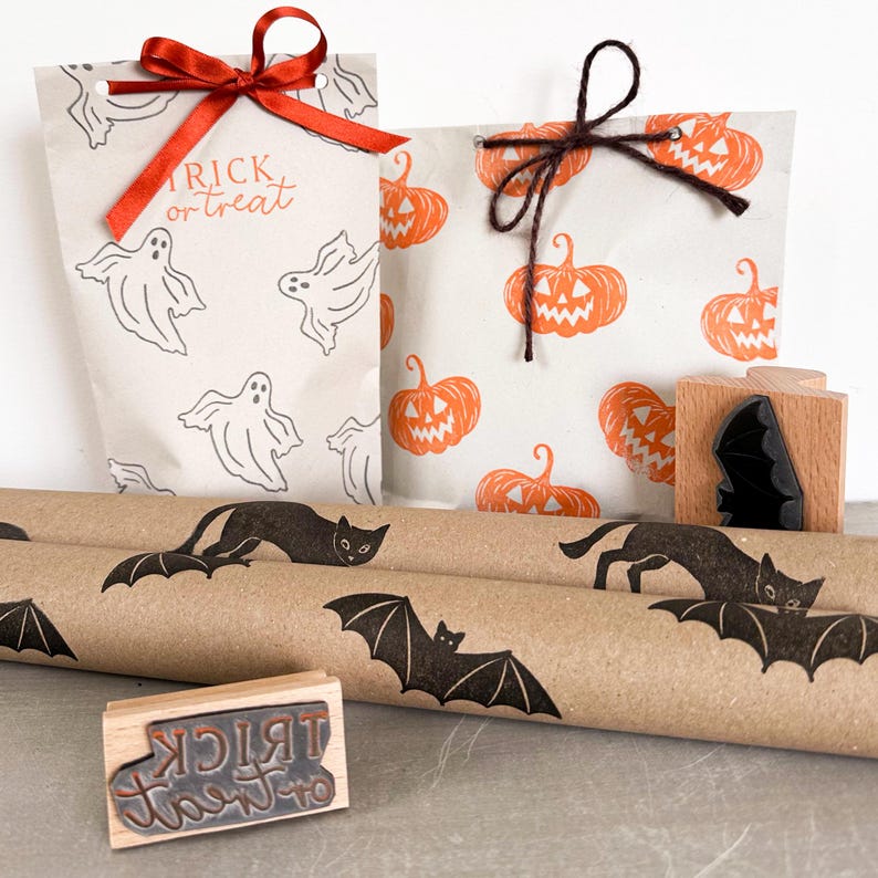 Spooky Halloween Rubber Stamp Set for Crafts: Pumpkin, Skeleton, Cat ...