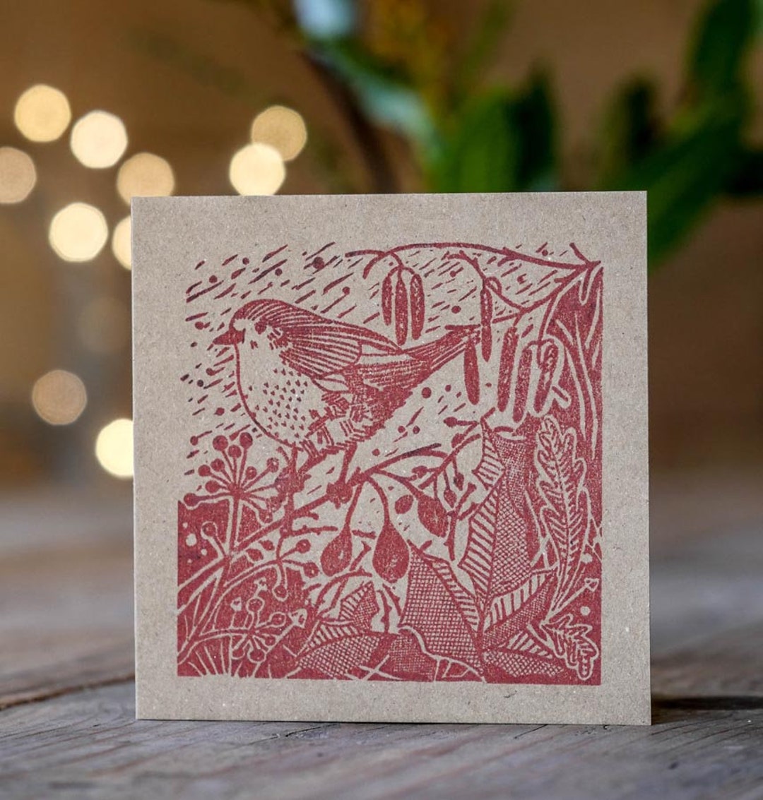 Woodland Robin Rubber Stamp for Christmas Cards, DIY Crafts, Wrapping ...