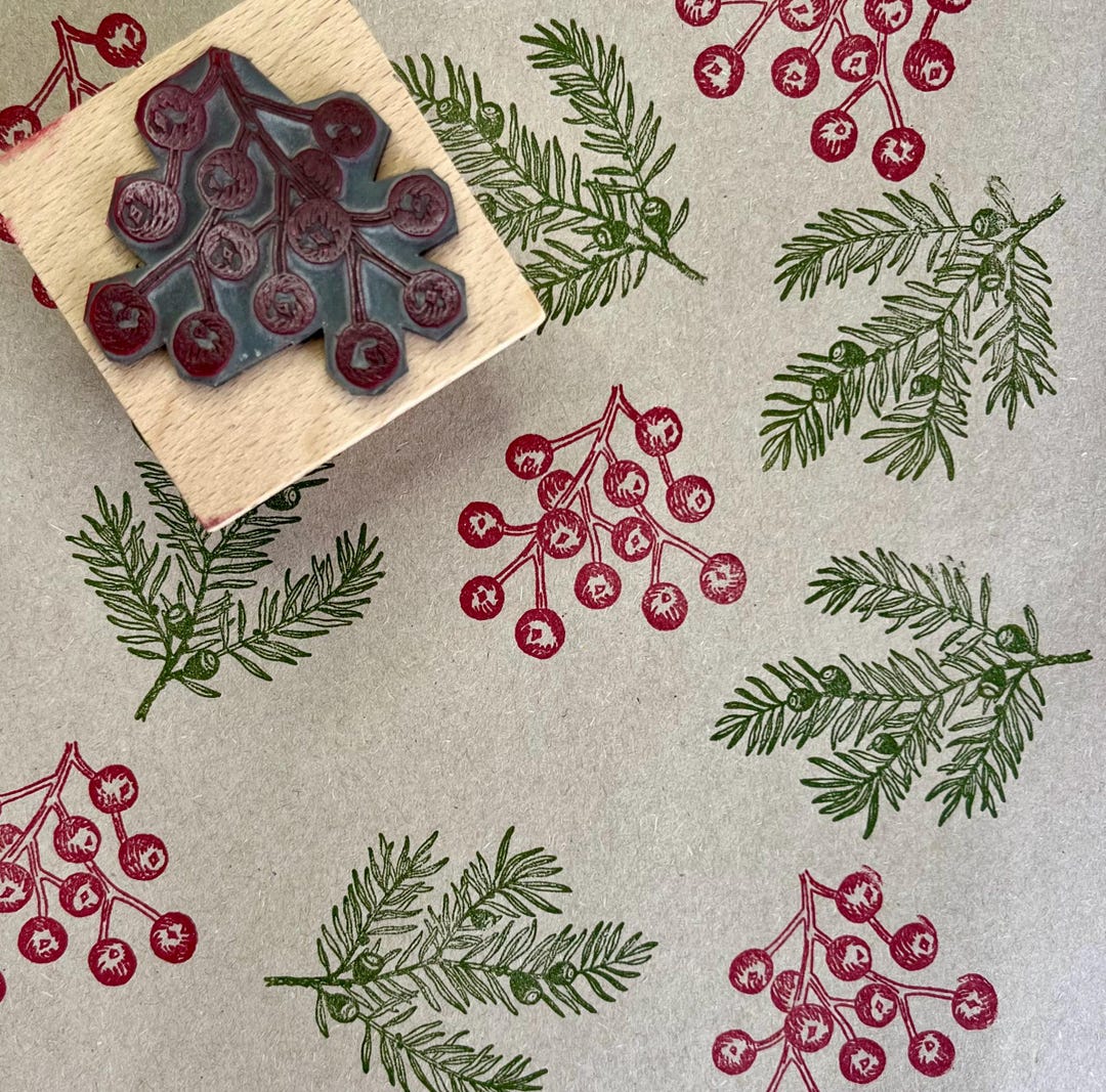 Handcrafted Berry Bunch Rubber Stamp, Festive Holiday Design - Etsy