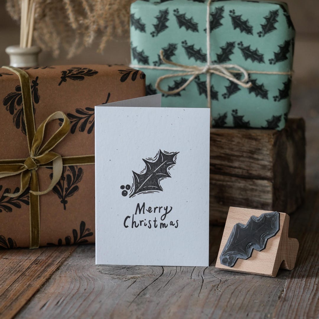 Holly Rubber Stamp for Creative Crafting | Handmade Botanical Design by ...