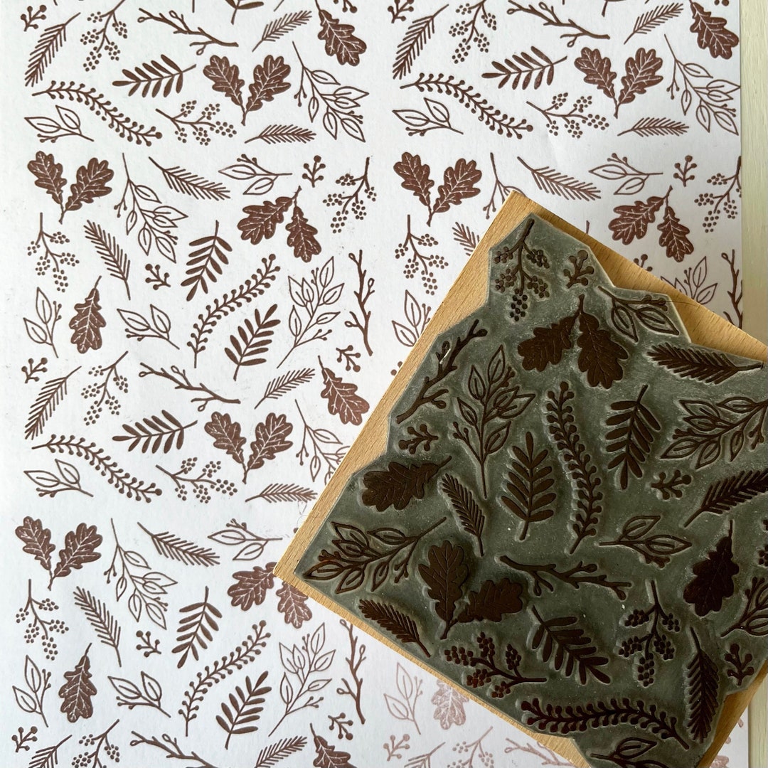 Autumn Woodland Rubber Stamp | Oak Leaves Pattern for Cards, Fabric ...
