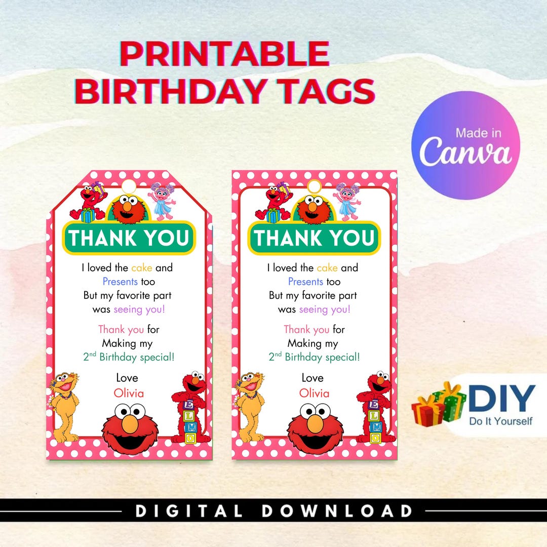 Themed Birthday Favor Tags, Editable Kids Party Supply, Thank You Tag ...
