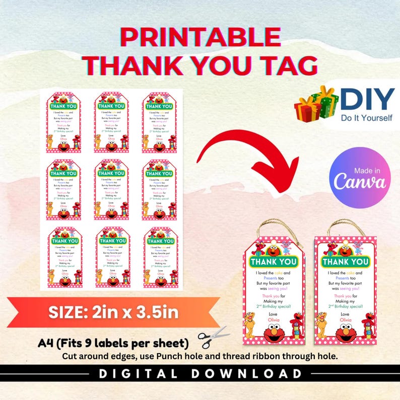 Themed Birthday Favor Tags, Editable Kids Party Supply, Thank You Tag ...