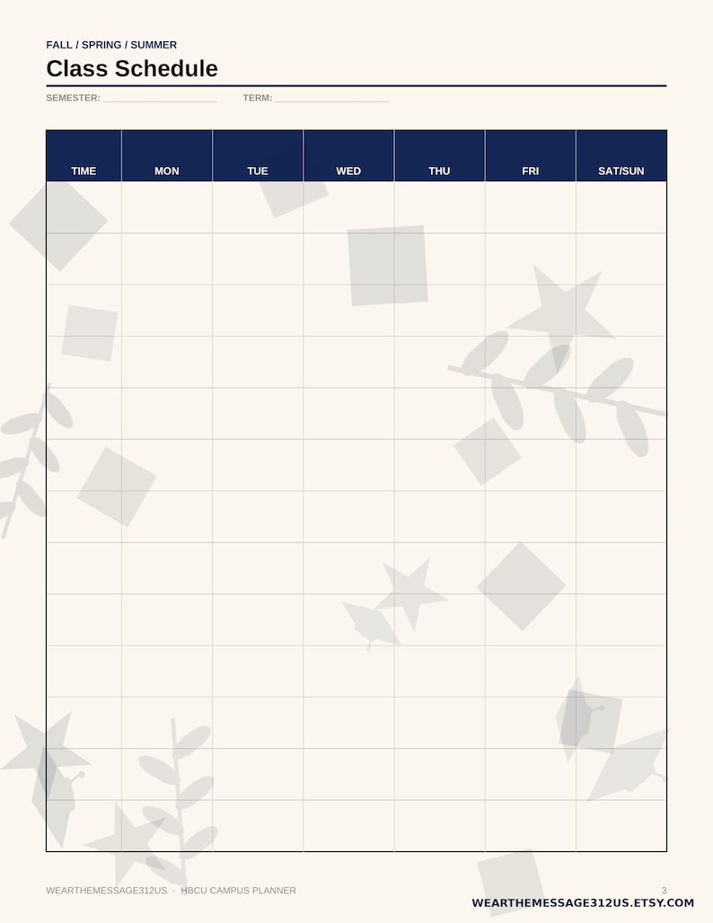 HBCU Student Planner, Undated Academic Tracker, Class Schedule, Budget ...