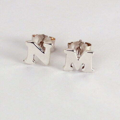 Pair of Initial Earrings Sterling Silver Made to Order - Etsy