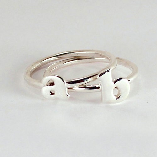 2 Initial Letter Stacking Rings Sterling Silver Made to - Etsy