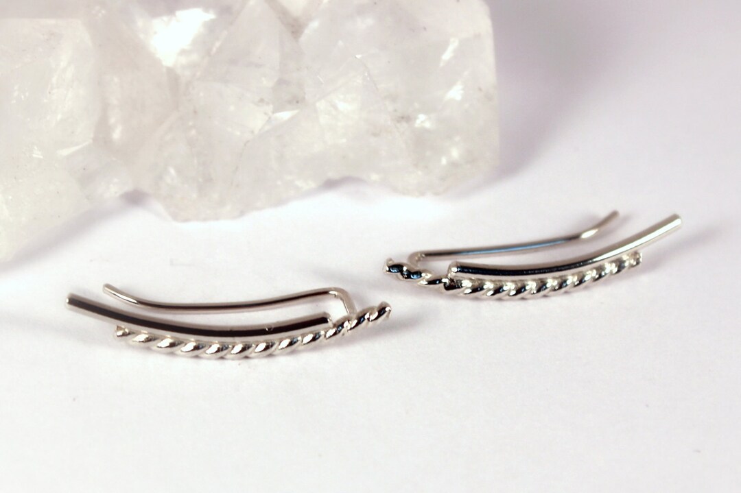 Pair of Double Bar Curved Ear Climber Earrings Twist and - Etsy