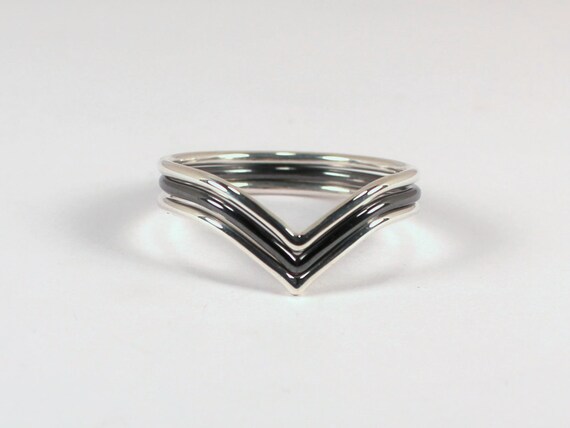 Items similar to 3 Chevron Stacking Rings, Silver and Black, Sterling ...
