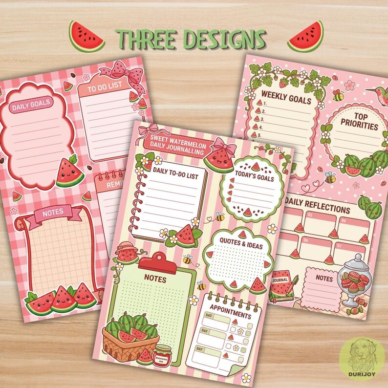 Watermelon Planner Printable Set 3 Pages, Kawaii Watermelon Coquette ...