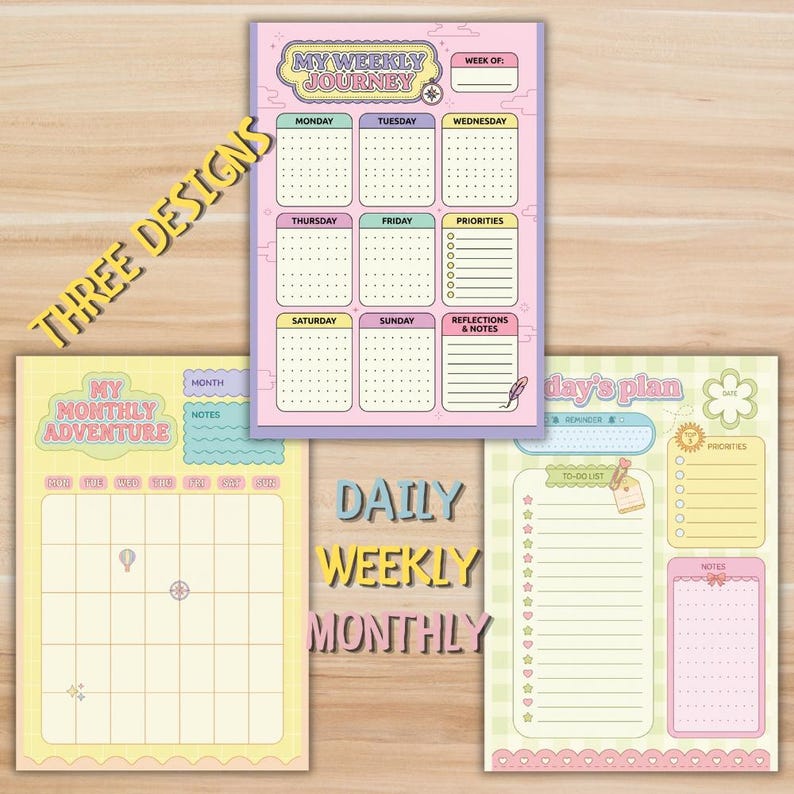 Cute Planner Printable Bundle, Daily Weekly Monthly Planner Set, Kawaii ...