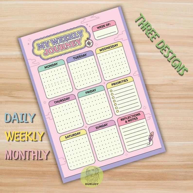 Cute Planner Printable Bundle, Daily Weekly Monthly Planner Set, Kawaii ...