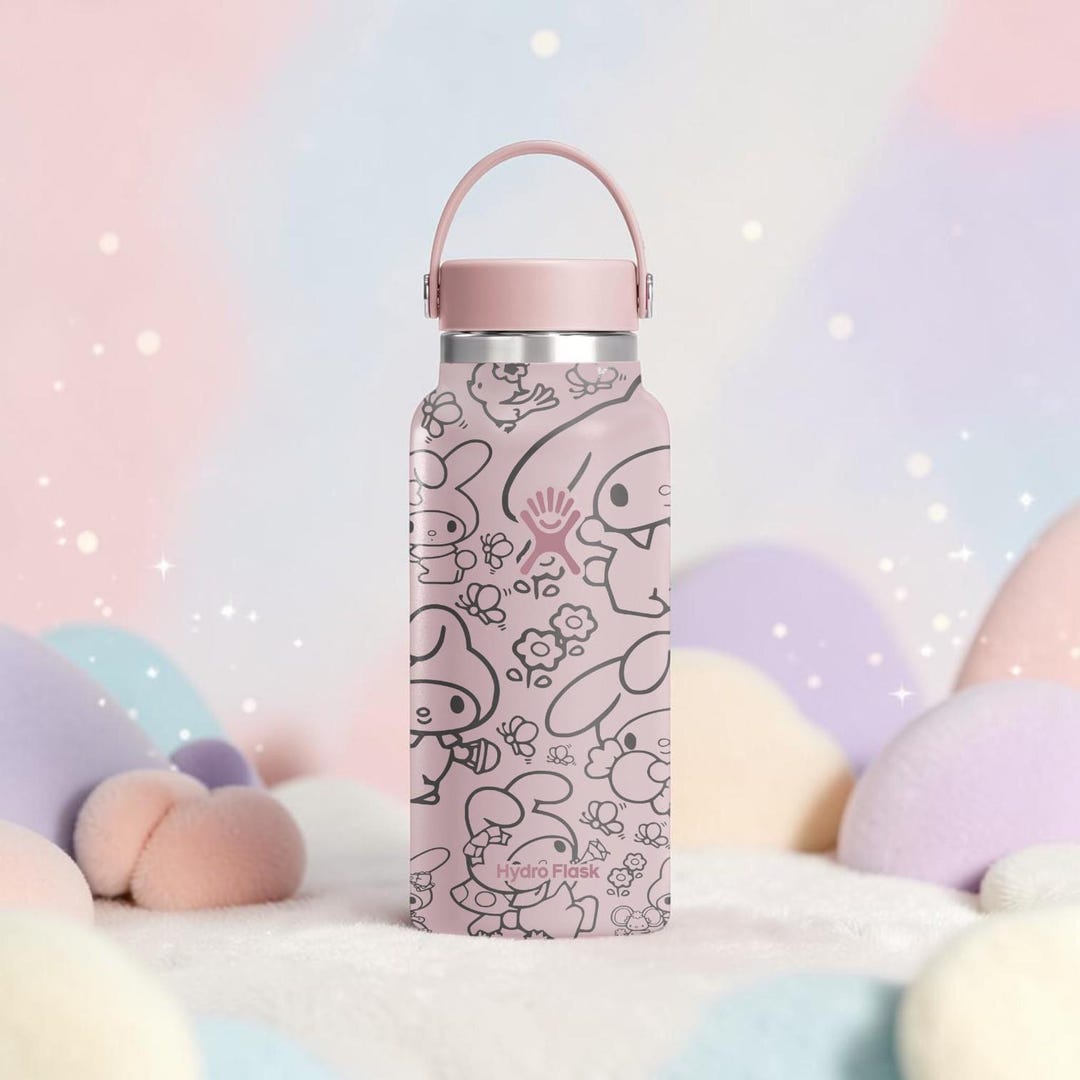 Engraved Cute Bunny Hydro Flask Water Bottle – Kawaii Character Pattern ...