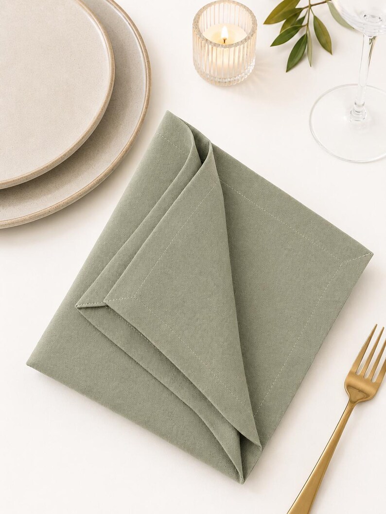 Sage Green Cotton Dinner Napkins Set Reusable Cloth Table Napkins Soft ...