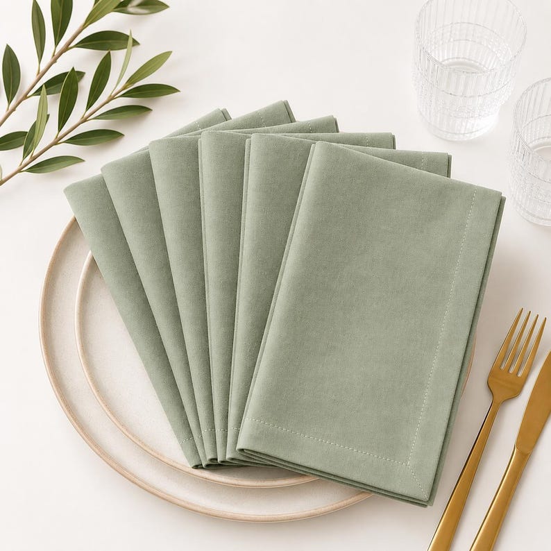 Sage Green Cotton Dinner Napkins Set Reusable Cloth Table Napkins Soft ...