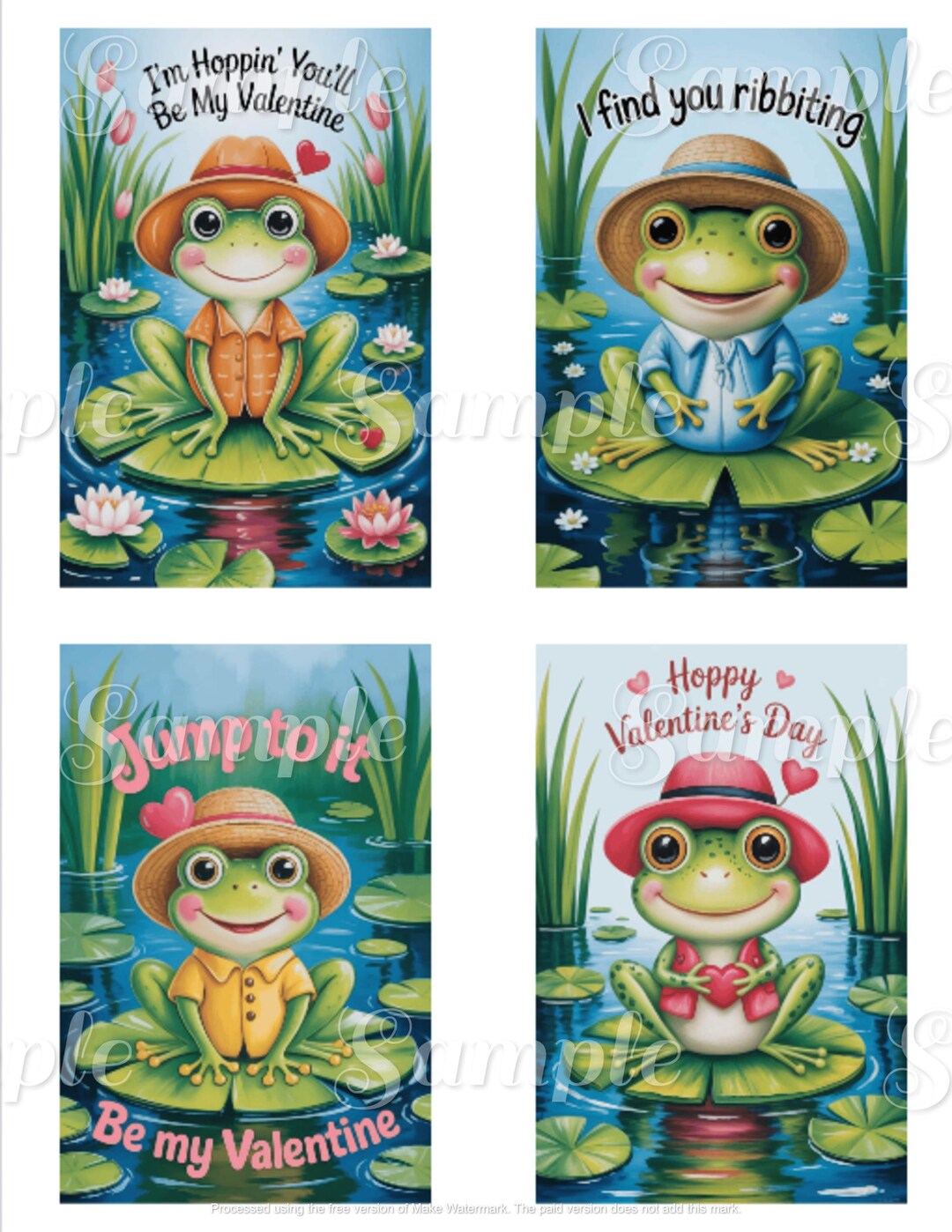 Printable Frog Themed Valentines, 4 to a Page, 8 Designs - Etsy