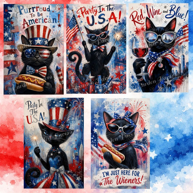 Funny 4th of July Cat Graphics, Patriotic Art (10) JPG PNG (2x3 Ratio ...