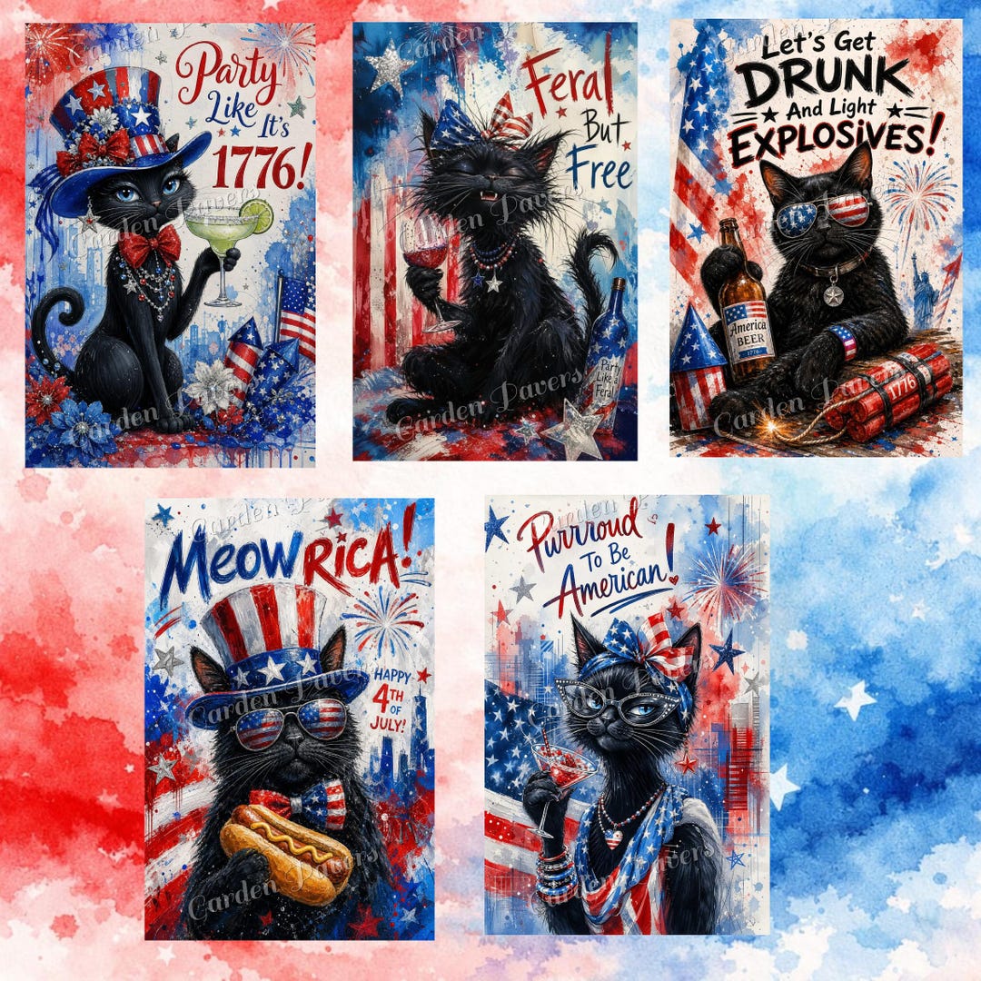 Funny 4th of July Cat Graphics, Patriotic Art (10) JPG PNG (2x3 Ratio ...