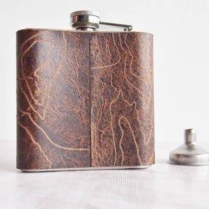 Three Peaks Leather Flask Topography Hip Flask Personalised - Etsy
